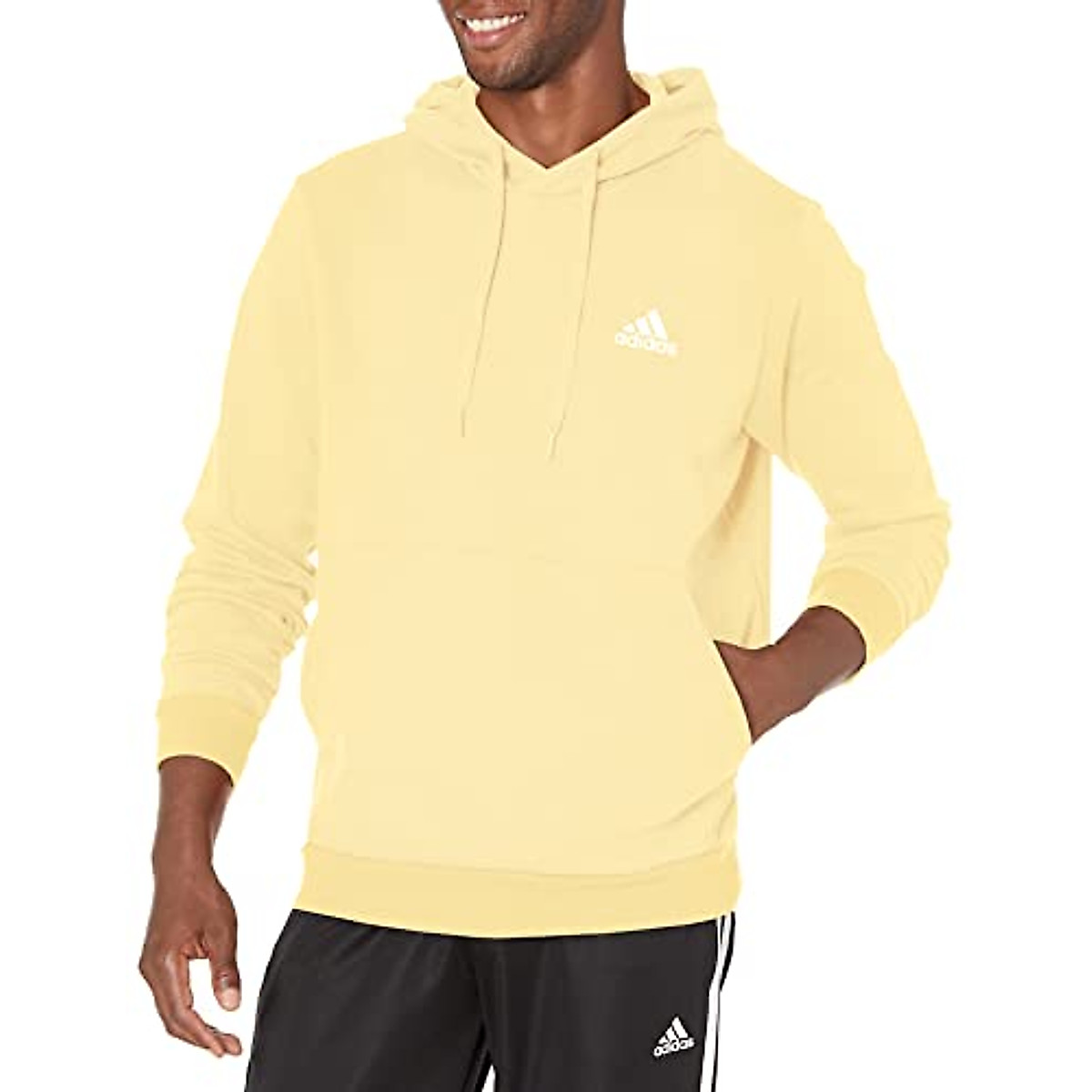 adidas Men's Essentials Fleece Hoodie, Almost Yellow/White, Large