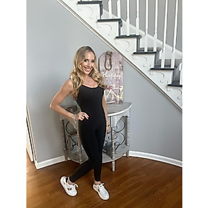 speerise Women's One Piece Bodycon Jumpsuit Tank Romper Spandex Unitard Bodysuit for Workout, Yoga, Sexy Catsuit, Black, M