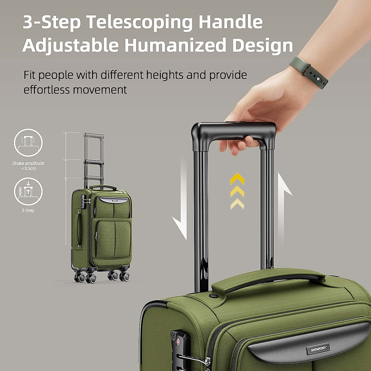 SHOWKOO Luggage Sets 3 Piece Softside Expandable Lightweight Durable Suitcase Sets Double Spinner Wheels TSA Lock Olive Green (20in/24in/28in)
