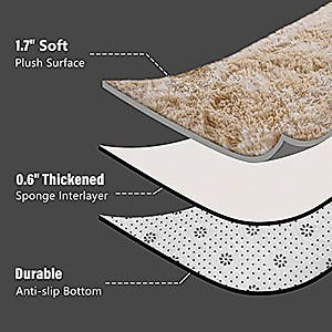 Unirea Shag Area Rug Modern Indoor Plush Fluffy Rugs, Super Soft and Fuzzy Carpet, Geometric Moroccan Rugs for Bedroom Living Room Girls Kids Nursery, 4x6 Feet Beige/White