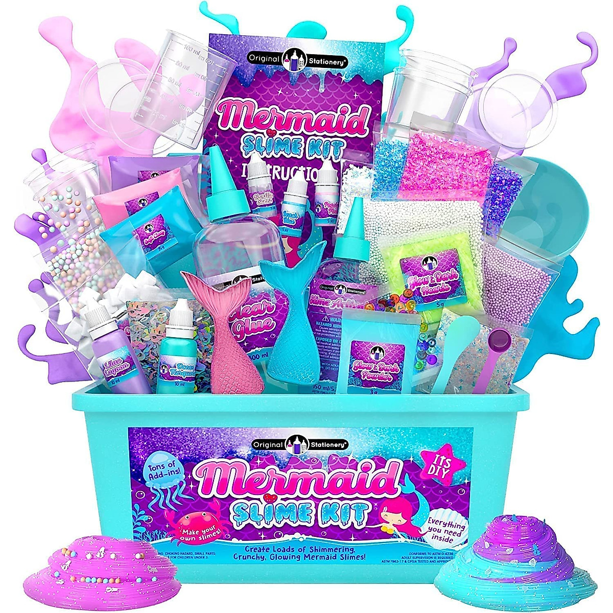 Original Stationery Mermaid Slime for Girls, 35 Pieces to Make DIY Glow in The Dark Slime with Glitter Slime Add Ins, Mermaid Gifts for Girls 9-12