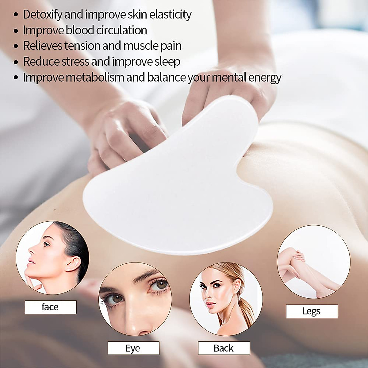 Biee Gua sha tool for face,natural jade gua sha stones,gua sha massage tool,Suitable for the face, neck, shoulders, arms, legs (WHITE)