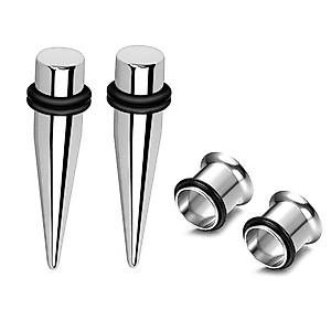 HEKEUOR 9mm Steel Ear Stretching Kit 2 Steel Tapers 2 Steel Tunnels Size Between 0g(8mm) And 00g(10mm)