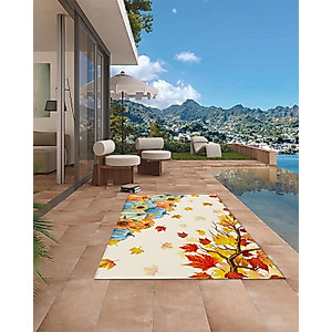 Thanksgiving Fall Outdoor Rugs for 5'x8' Patios Clearance, RV Camping Mat Rug Portable Outside Rug Indoor Outdoor Area Rug Mat for Beach Deck Pool Pumpkin Autumn Maple Leaves