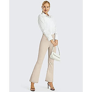 Promover Womens Bootcut Yoga Pants with Pockets High Waisted Flare Casual Work Pants (Khaki, L)