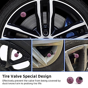 Kewucn 4 PCS Car Tire Valve Stem Caps, Handmade Dustproof Crystal Rhinestone Auto Stem Air Cap Cover, Attractive Vehicle Exterior Accessories, Universal for Car Truck Motorcycle Bike (Light Purple)