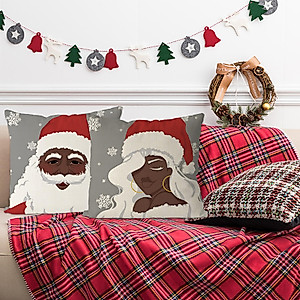 GAGEC Christmas Pillow Covers 20x20 Inch Set of 2 Black Santa African American Santa Throw Pillow Covers Xmas Winter Pillowcase Home Decor Living Room House Decorative Cushion Case for Sofa Couch