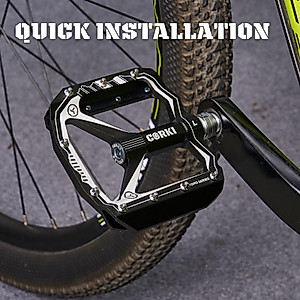 corki Cycles Extra Large Flat Mountain Bike Pedals, Aluminum Alloy MTB Pedals, 4” Wide Platform Pedals - 9/16” - Black