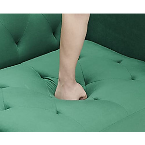 ERYE Futon Sofa Loveseat Convertible Sleeper Couch Bed for Small Space Apartment Office Living Room Furniture Sets Sofabed, Green Velvet 69.7"