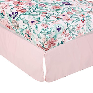 HUPO 4 PC Crib Bedding Set for Girls, Pink Nursery Crib Bedding Set GiraffeBlush Pink Flower, Crib Sets Including Crib Skirt, Crib Quilt, Crib Sheet and Diaper Stacker, Deer-pink