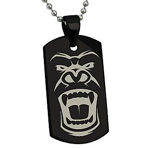 Tioneer Black Stainless Steel Formidable Kong Gorilla Dog Tag Pendant Necklace