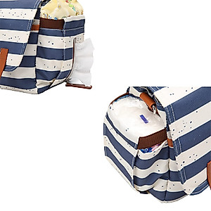 Baby Diaper Stroller Bag - Diaper Caddy Tote Baby Stroller Bag Nursery Storage Bin for Diapers, Wipes & Toys Diaper Bag With Stroller Hooks, Classic Stripes (Blue)