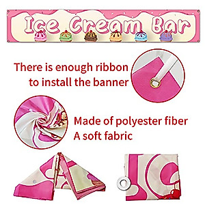 Ice Cream Bar Large Banner Sign Backdrop,Ice Cream Theme Party Decorations Supplies For Children Kids Boys And Girls,Pink Ice Cream Theme Baby Shower Large Banner 9.8x1.6ft