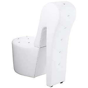 Best Master Furniture High Heel Faux Leather Shoe Chair with Crystal Studs, White
