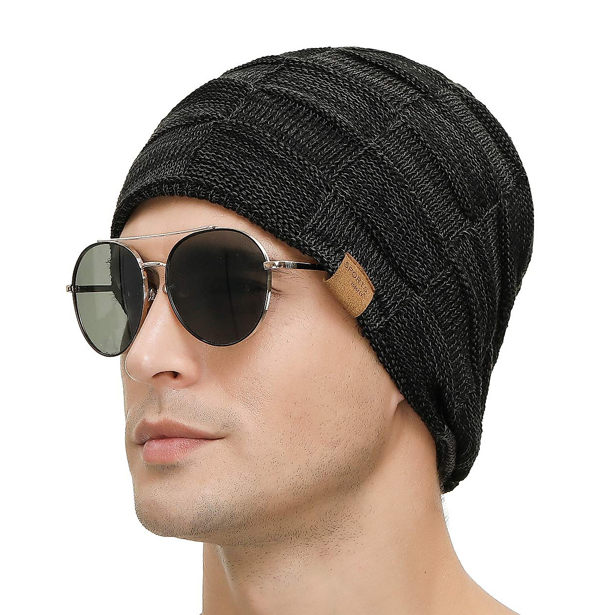 Vgogfly Slouchy Beanie for Men Winter Hats for Guys Cool Beanies Mens Lined Knit Warm Thick Skully Stocking Binie Hat Black/Dark Grey