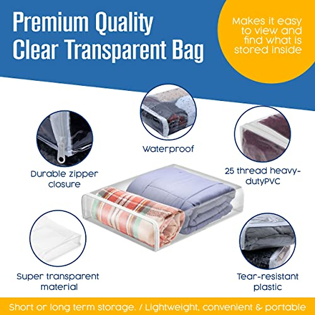 Houseables Plastic Storage Bags, Zipper Case, Clear, 18" x 15", 5 Pack, Vinyl, Moth Proof, for Blanket, Linen, Sweater, Bed Sheet, Quilt, Clothes, Pillow, Comforter, Foldable