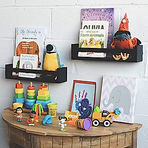 Wallniture Utah Set of 2 Multi-use Wood Kitchen Wall Shelf Black Spice Rack Also Good For Nursery Wall Shelf