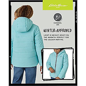 Eddie Bauer Girls' Reversible Jacket - Deer Harbor Waterproof Lightweight Puffer Coat with Faux Shearling Lining (5-20), Size 5/6, Aqua
