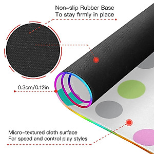 Polka Dot Wireless Charging Mouse Pad for Mobile Phone Extra Large Gaming Mousepad with 13 Lighting Modes Mouse Mat for Gaming MacBook PC Laptop Desk Office Home