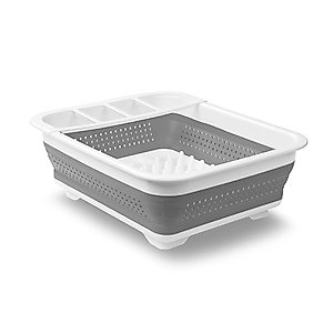 madesmart Premium Antimicrobial Collapsible Dish Rack, Portable, Easy-to-Store, Dish Drying Rack, EPA Certified, White