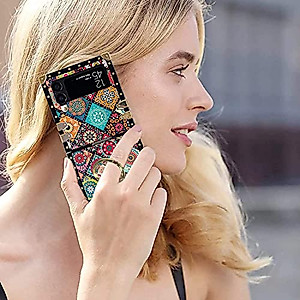 B-wishy for Samsung Galaxy Z Flip 3 5G with Kickstand Ring Holder,Square Rivet for Girls Women Crystal Anti- Shock Slim Shockproof TPU Cover Phone Case for Samsung Galaxy Z Flip 3 5G(Boho)