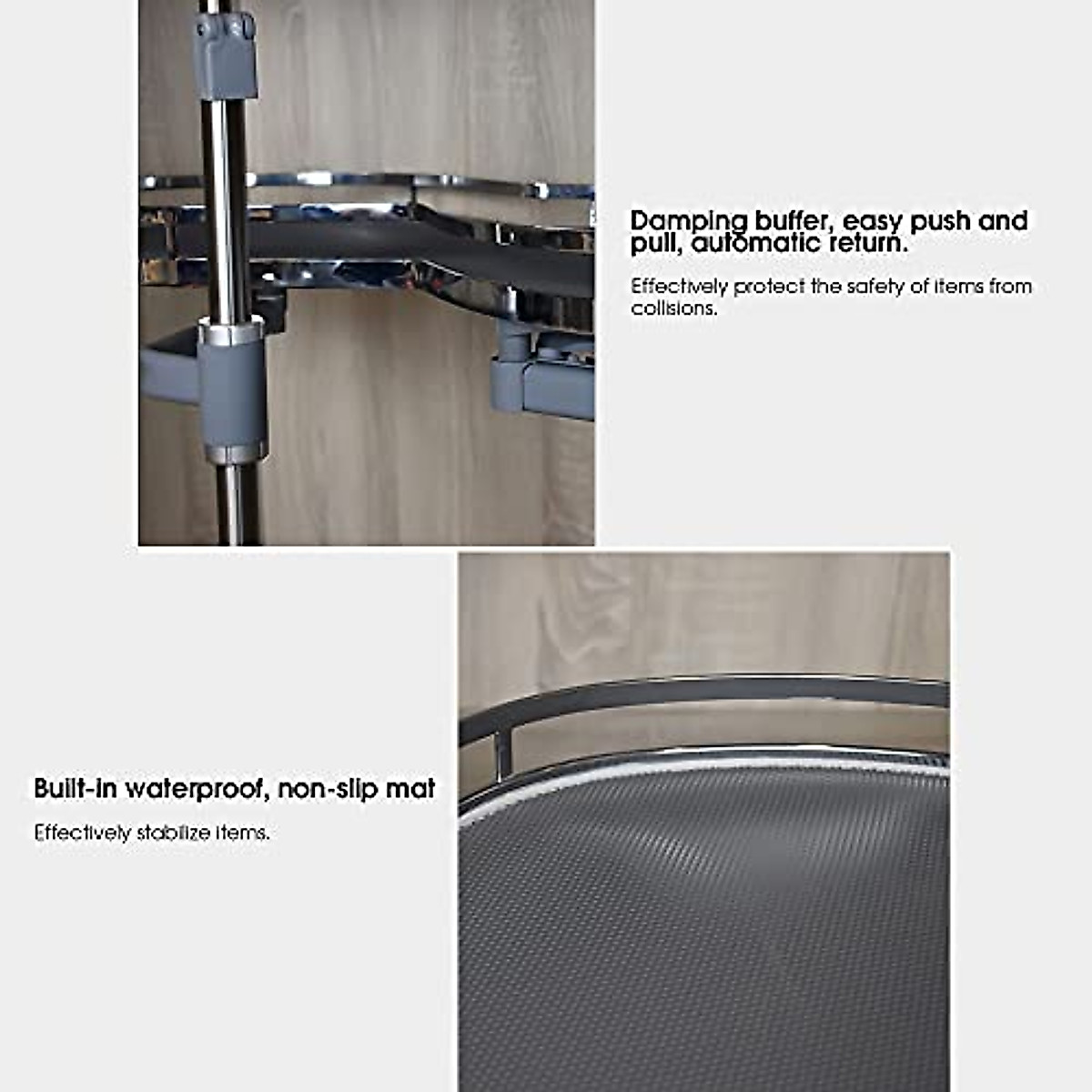 Kitchen Cabinet Blind Corner Pull Out Organizer, Stainless Steel 2 Tiers Swing Tray 270°Rotating Storage System Left Right Handed Pull Out Basket for Blind Base Corner Cabinets