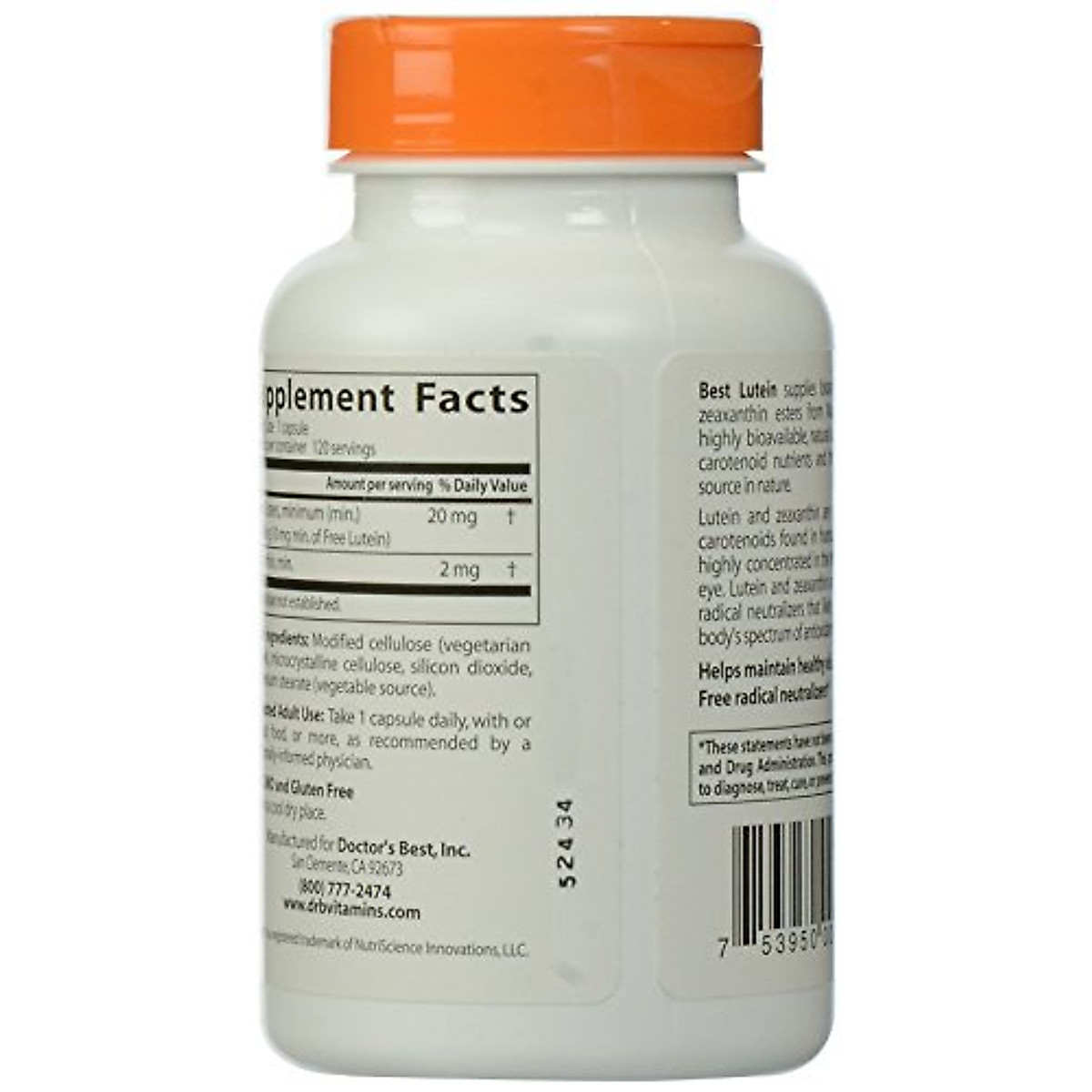 Doctor's Best Lutein with OptiLut, Non-GMO, Vegan, Gluten Free, Soy Free, Eye Health, 10 mg, 120 Veggie Caps