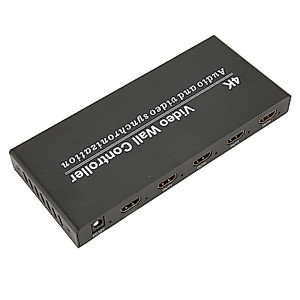 Video Wall Processor, Remote Control 9 Modes TV Wall Splicing Processor 1 in 4 Out HD Multimedia Interface for PC for Projector (US Plug 100‑240V)
