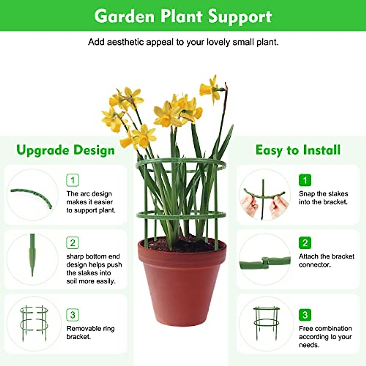 12 Pieces Plant Support Stakes,Plant Support Cage for Indoor Plants,Green Half Round Plant Support, Plant Support Ring for Peony, Rose, Tomato,Plant Holder Flower Pot Climbing Trellis for Small Plants