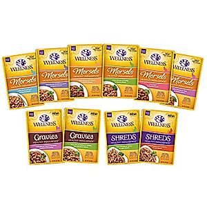 Wellness Healthy Indulgence Wet Cat Food Pouch Variety Pack, 10 Flavors, 3-Ounces Each (10 Pack)
