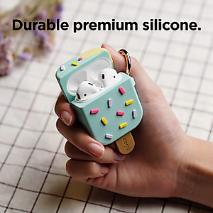 elago Ice Cream AirPods Case with Keychain Designed for Apple AirPods 1 & 2, Shockproof Protective Skin, Cute Accessories for Girls, Kids, Boys [US Patent Registered] (Mint)