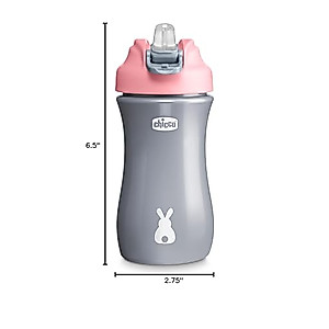 Chicco Soft Spout Tumbler with Silicone Straw and Spill-Proof Lid 12oz.| Built-In Carry Handle | Top-Rack Dishwasher Safe | Easy to Hold Travel Cup | Pink/Silver| 18+ months