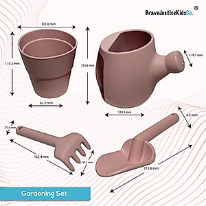 BraveJusticeKidsCo. | Toddler Silicone Gardening Set | Watering Can & Pot | Rake & Shovel (Blush)