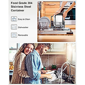 AUTOPkio Electric Lunch Box 1.8L, 12V 24V 110V Heated Lunchbox Food Warmer for Car Home Truck Driver Work, Removable Stainless Steel Container, Fork & Spoon (Grey)