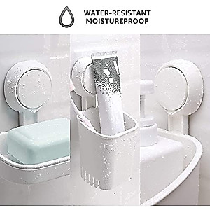 LEVERLOC Shower Caddy & Soap Holder & Two Toothbrush Holder One Second Installation NO-Drilling Removable Bathroom Organizer Set Powerful Heavy Duty Waterproof