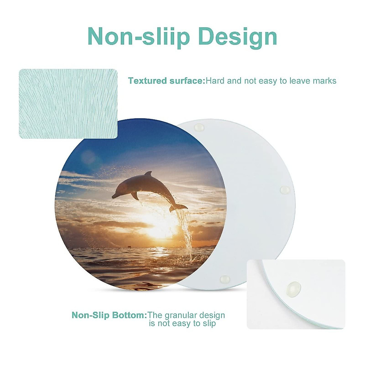 Ocean Sea Dolphin Jumping Glass Cutting Board Round Kitchen Decorative Chopping Blocks Mats Food Tray for Men Women