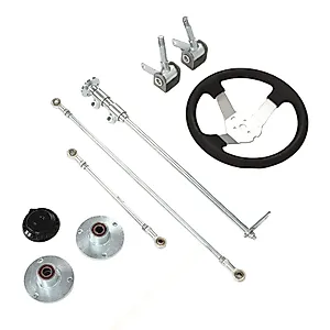 300mm Steering Wheel Steel Kit, Karts Steering Wheel Kit Tie Rod Joint Gear Rack Shaft Kit for 100cc 125cc 140cc 150cc Kart Quad