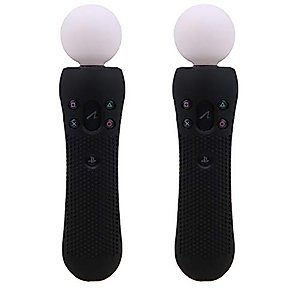 2 pcs Silicone Rubber Cover Anti-Slip Protective Skin Case for Playstation PS4 VR Move PS Move Motion Controller Black