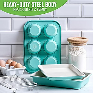 GreenLife Bakeware Healthy Ceramic Nonstick, 12 Cup Muffin and Cupcake Baking Pan, PFAS-Free, Turquoise