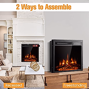 GOFLAME 22 Inches Electric Fireplace Insert, Recessed Fireplace Heater with 7-Level Adjustable Flame Brightness, Remote Control, Overheat Protection, ETL Certified, 750W/1500W, Black