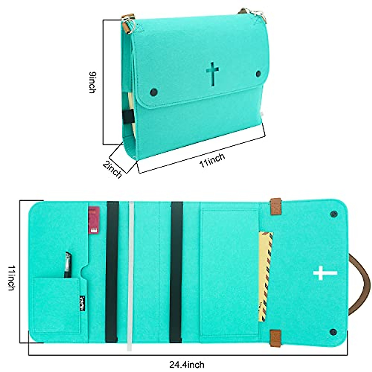 HIFELTY Bible Bag, Unique Bible Cover Bag Organizer Christian Carrying Case, Felt Church Tote Bag for Women and Men, The Best Christian Gift for Women and Men (Green)