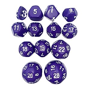 Impact! Miniatures Purple - Weird RPG Poly Dice Set - D3, D5, D7, D9, D11, D13, D15, D17, D18, D19, D22, D26 & D28