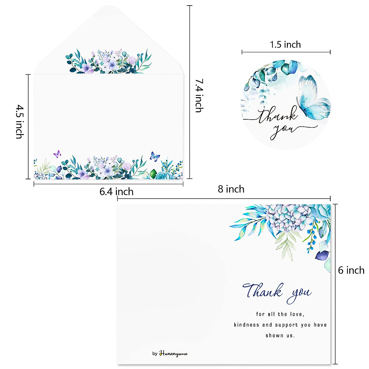50 Pack Funeral Thank You Cards with Envelopes, Stickers & Message Inside, 4×6 in Watercolor Flowers Butterflies Bereavement Sympathy Thank You Cards for Funeral Family Friends Loved Ones Celebration of Life