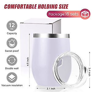 Remagr 16 Pack Stainless Steel Wine Tumblers 12 Oz Insulated Vacuum Wine Cup Set Double Wall Stainless Steel Stemless Wine Mug Glasses for Wine Coffee Soda Whiskey Outdoor Travel (White)