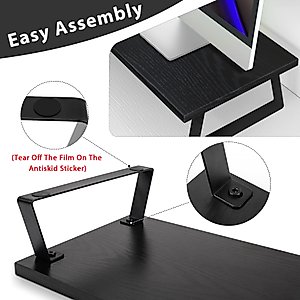 Aothia Desk Dual Monitor Stand Riser - Computer Stand For Desktop Monitor, Desk Shelf For Monitor, Wood Monitor Stand With Adjustable Length And Angle, Desktop Organizer, Large Monitor Stand (Black)