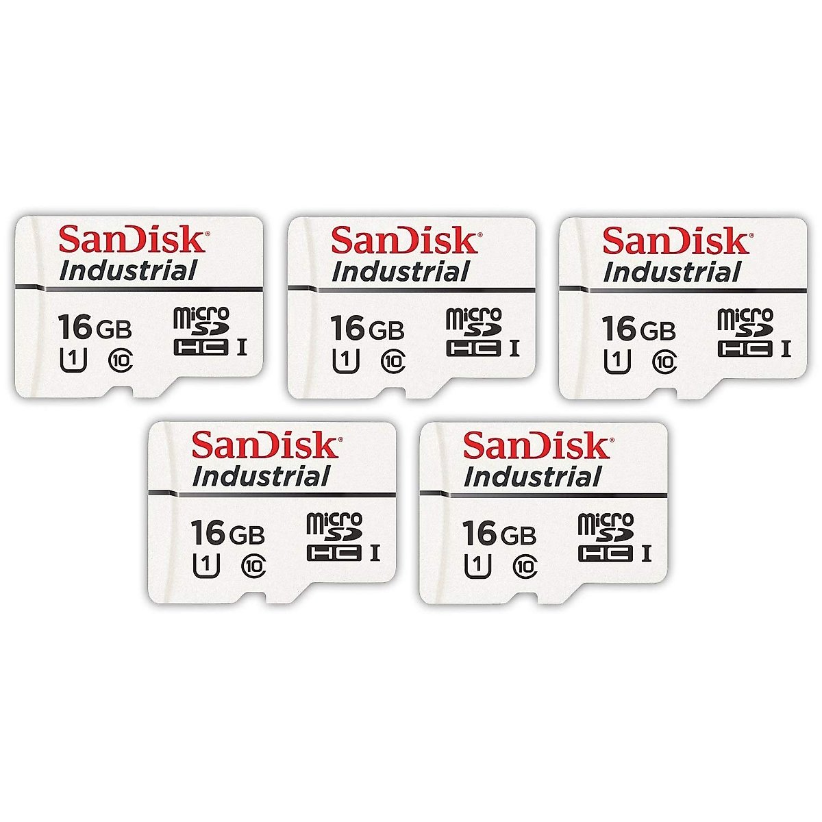 SanDisk Industrial 16GB Micro SD Memory Card Class 10 UHS-I MicroSDHC (Bulk 5 Pack) in Cases (SDSDQAF3-016G-I) Bundle with (1) Everything But Stromboli Card Reader