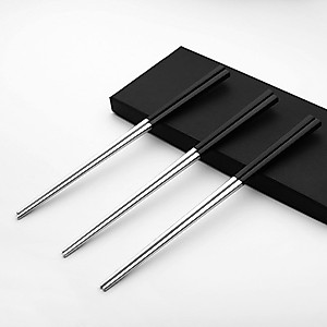 Nadalan Stainless Steel Alloy Chopsticks Non-slip Chopsticks 5 Pairs (Silver)
