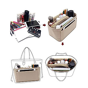 LEXSION Felt Purse Bag Organizer Insert with zipper Bag Tote Shaper Fit Speedy Neverful PM MM, 2-Beige, XL