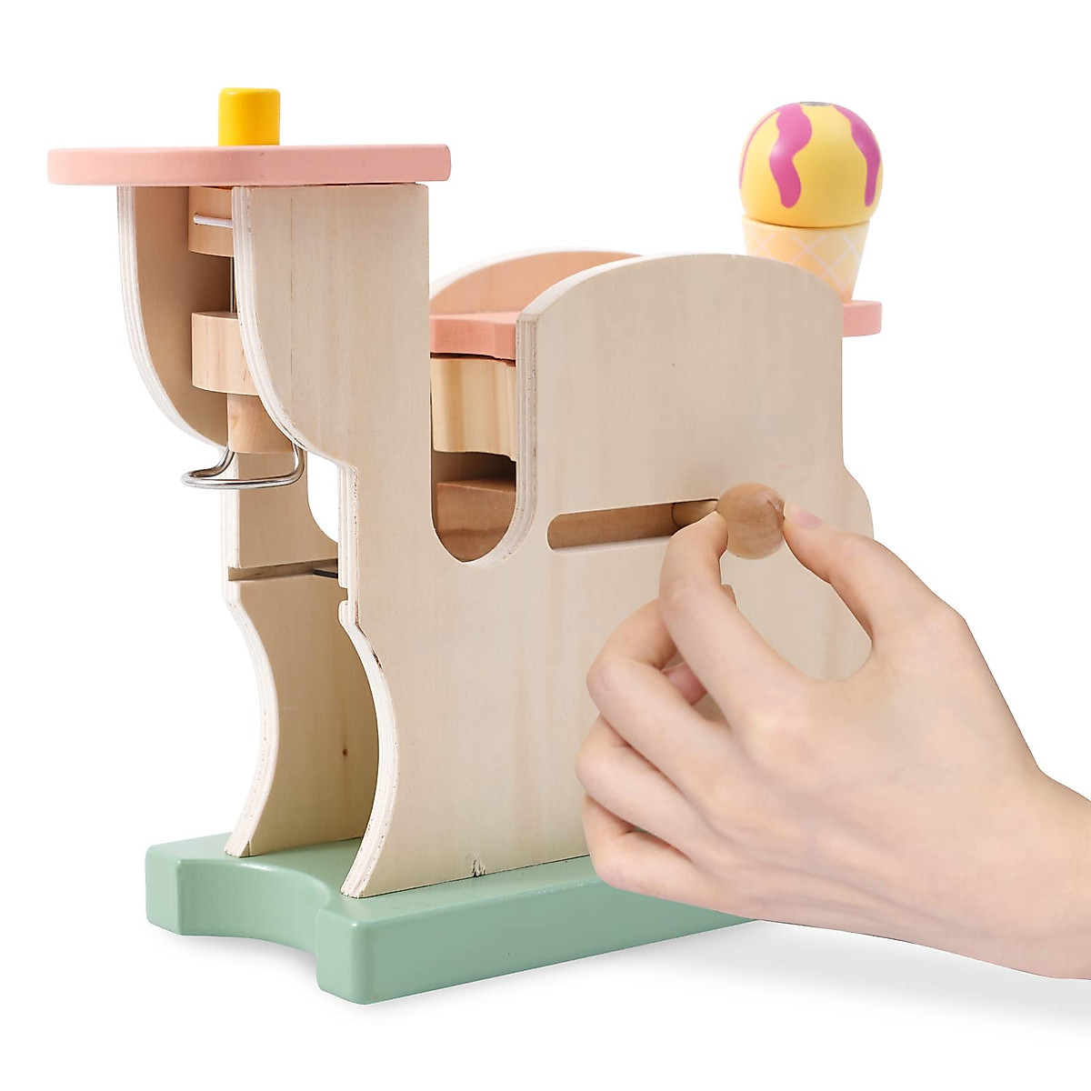 Smartwo Wooden Ice Cream Maker Toy Set for Toddler, Pretend Play Kitchen Food Accessories, Counter Playset for Kids, Christmas Birthday Gift for 3 4 5 6 Years Old Child