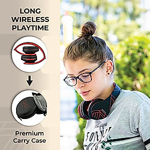 PowerLocus Bluetooth Over-Ear Headphones, Wireless Stereo Foldable Headphones Wireless and Wired Headsets with Built-in Mic, Micro SD/TF, FM for iPhone/Samsung/iPad/PC (Black/Red)